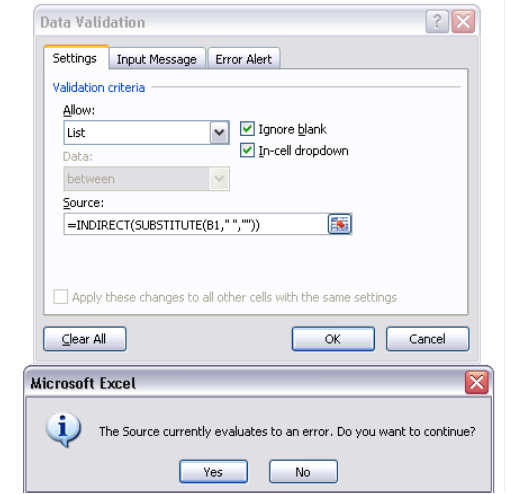 Excel In Your Office Data Validation Cascading Lists Using Indirect Function