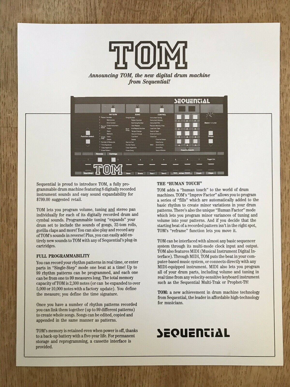 MATRIXSYNTH: SEQUENTIAL CIRCUITS TOM DRUM MACHINE & Expansion Sounds Brochures