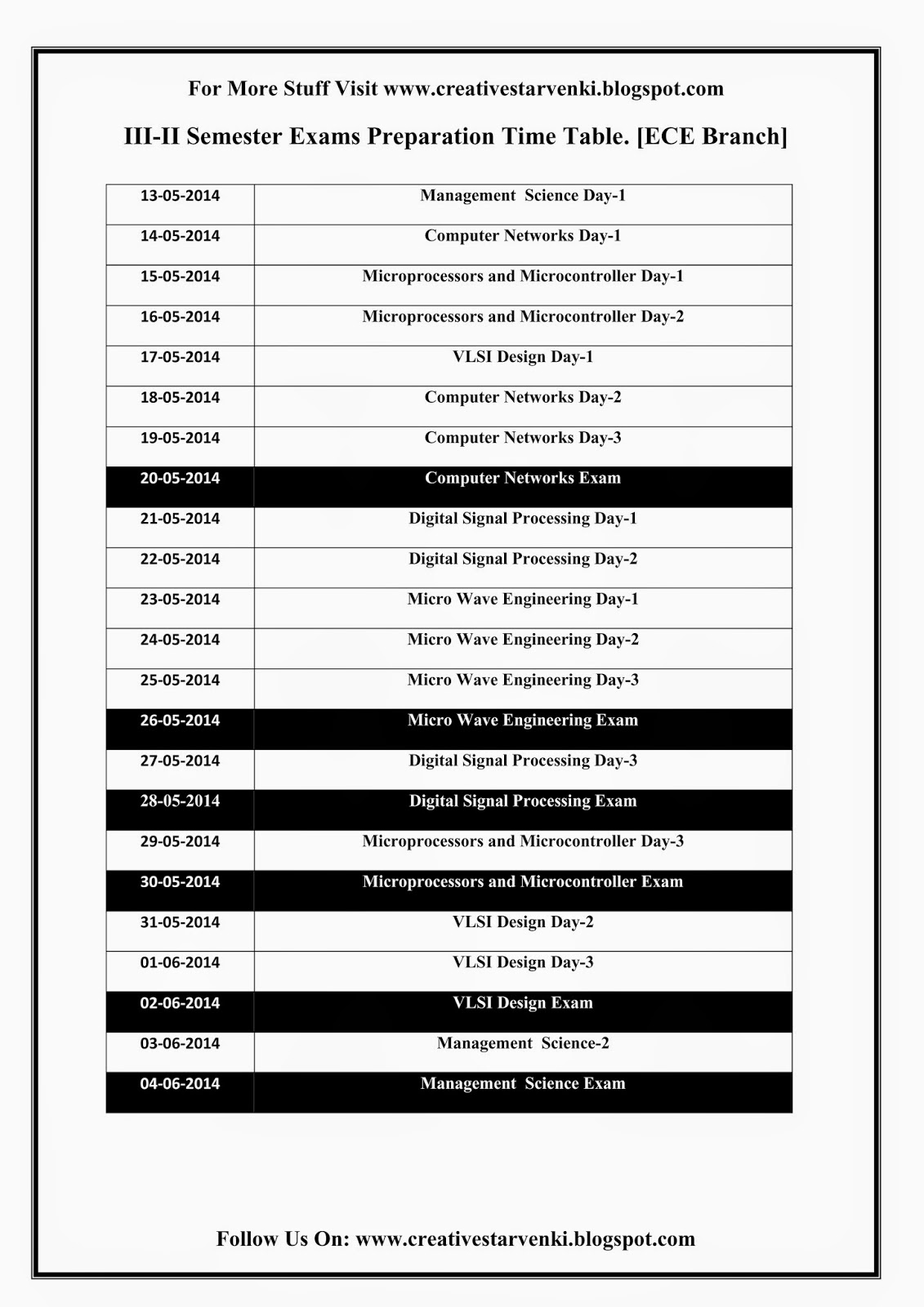 A to Z Updates: III-II Semester Exams Preparation Time Table. [ECE Branch]