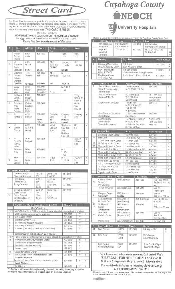 Cleveland Homeless: New Street Card Available