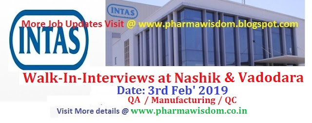 INTAS PHARMA - Walk-In Interviews for Multiple Positions on 3rd Feb ...