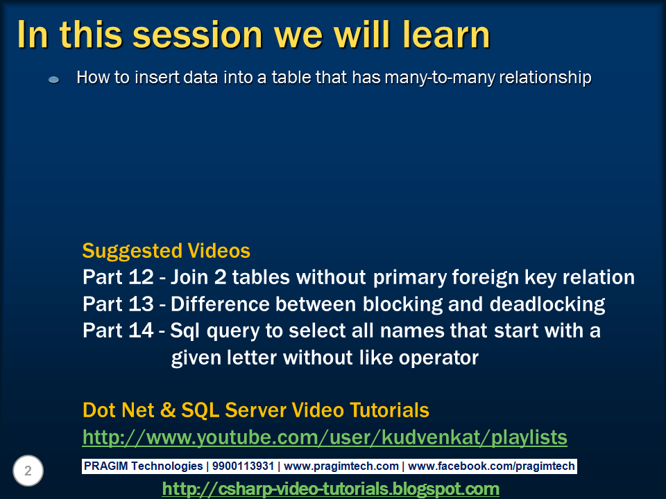 Sql Server And C Video Tutorial Sql Script To Insert Into Many To Many Table
