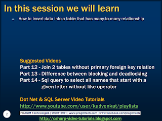 Sql server, .net and c# video tutorial: SQL script to insert into many to many table