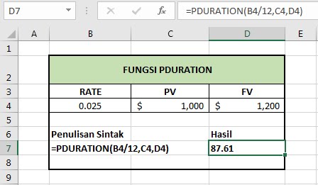 Fungsi Pduration Microsoft Excel - Fungsi Excel