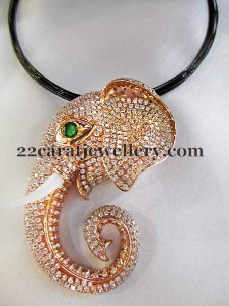 Elephant Shaped Diamond Locket - Jewellery Designs