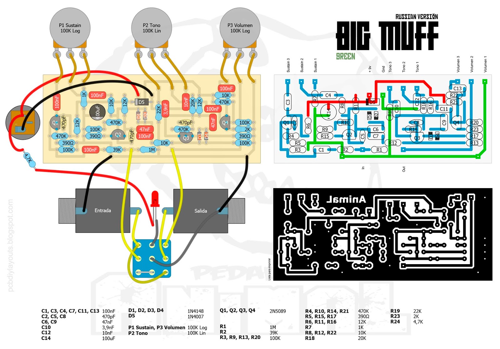 PCB DiY Layouts: Big Muff Russian Green