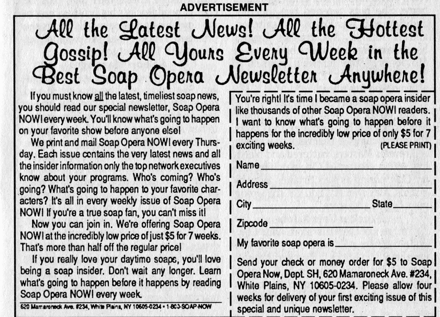 Soap Opera Now! Ad-August 8, 1989 (SOD)