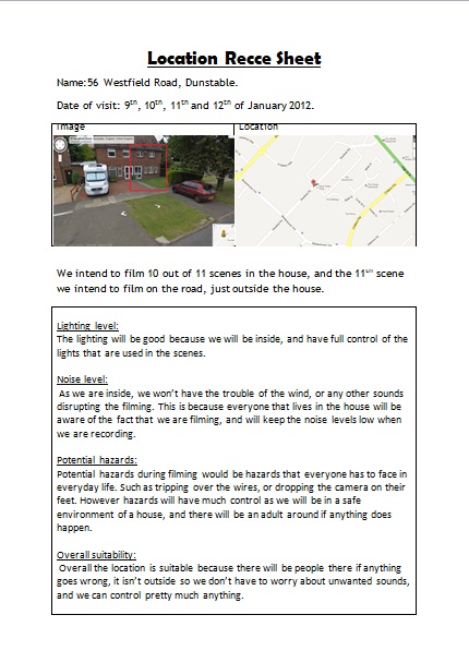 Hollie's Media Blog: Opening Sequence Location Recce Sheet