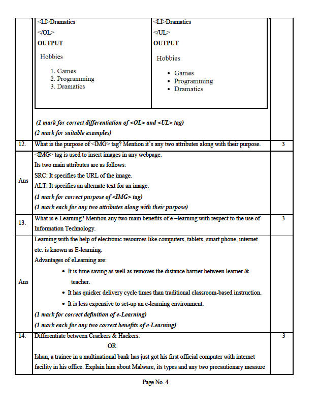 SAMPLE PAPER OF COMPUTER ISSUED BY CBSE CLASS 10 2018-19