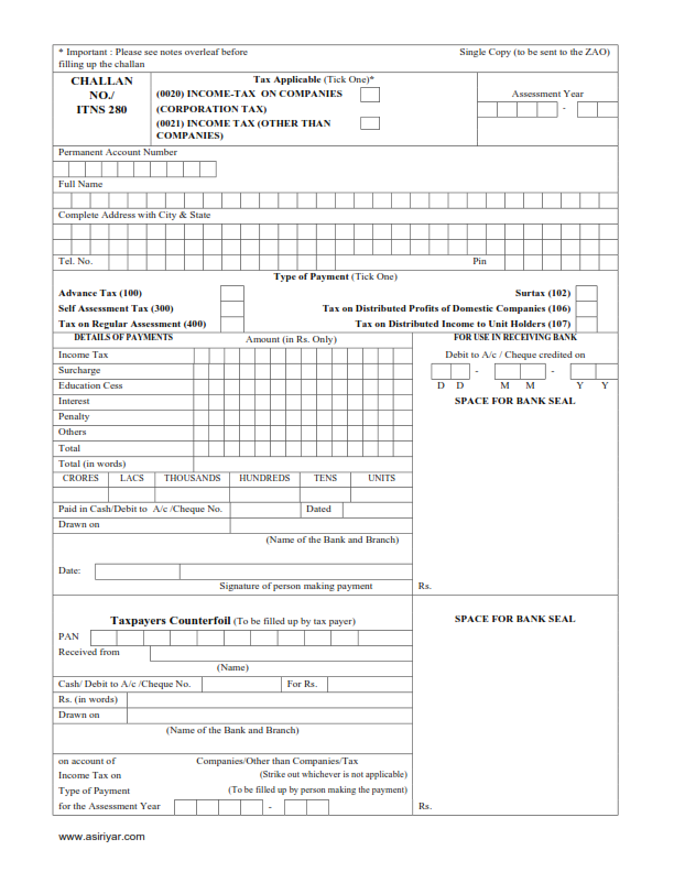 SBI - INCOME TAX BANK CHALLAN - Online FA(a)