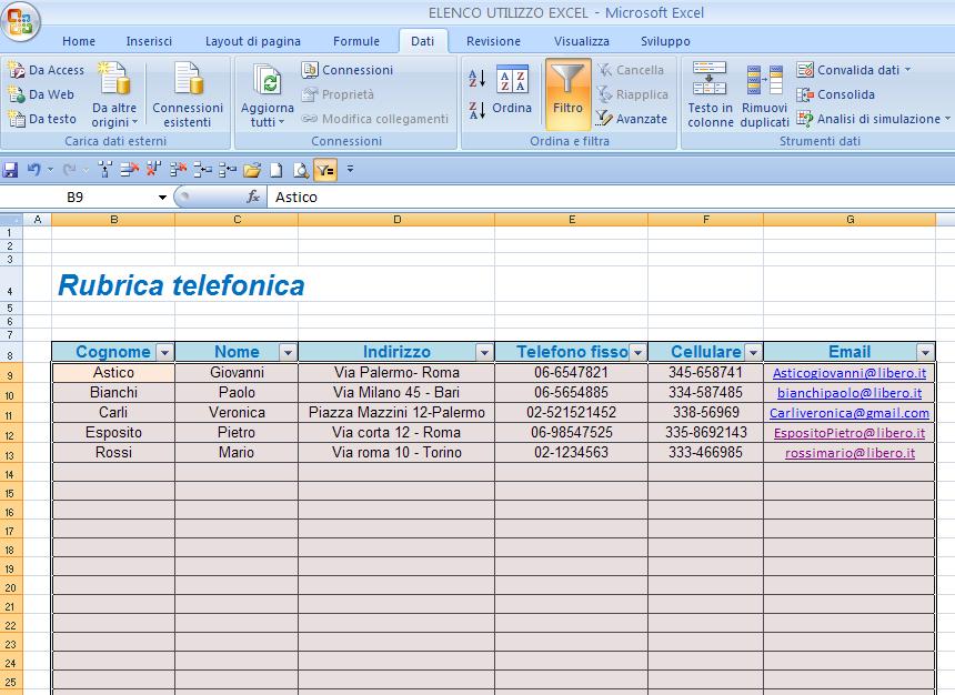 Excel easy Excel facile: Come creare una rubrica telefonica con EXCEL