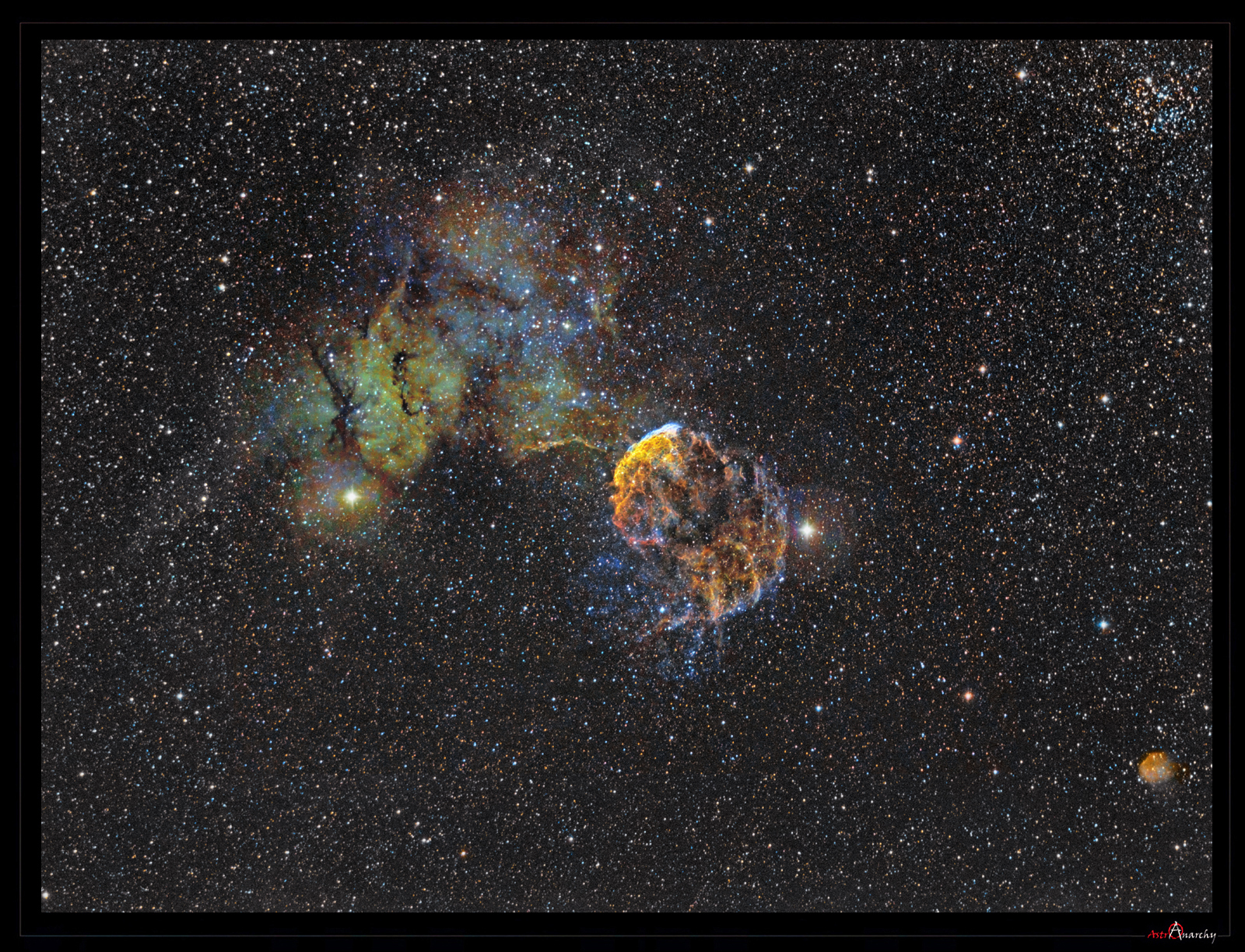Astro Anarchy: IC 443, NGC 2174 & neighbors as a two panel mosaic