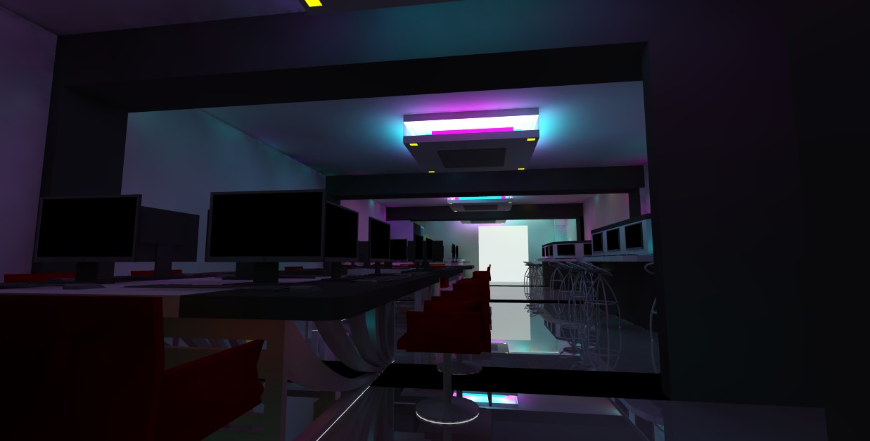 qswitch: 3D structure design : interior design for cyber cafe