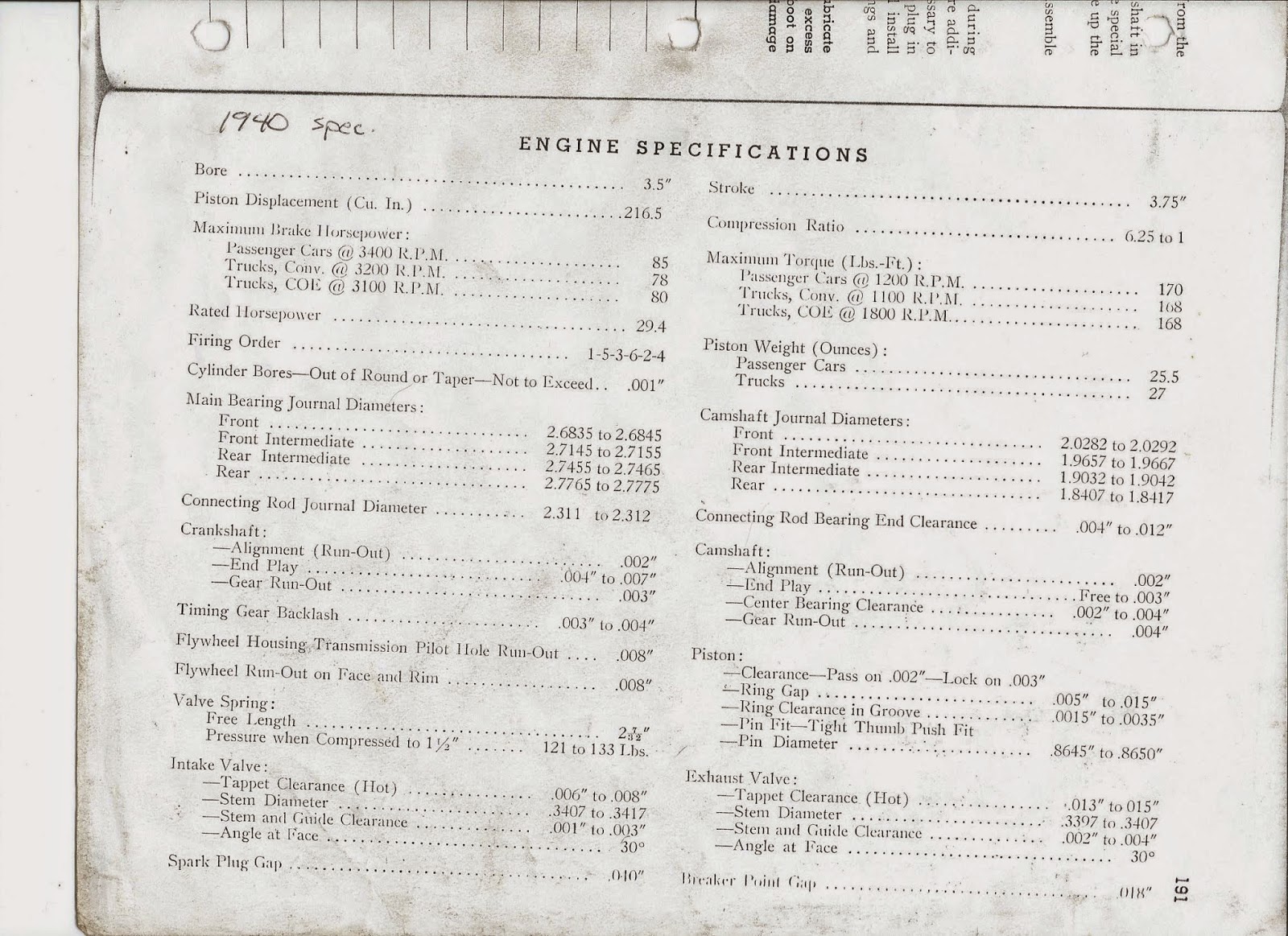 Chev 235 guy: 1940 Chevrolet Engine Specifications