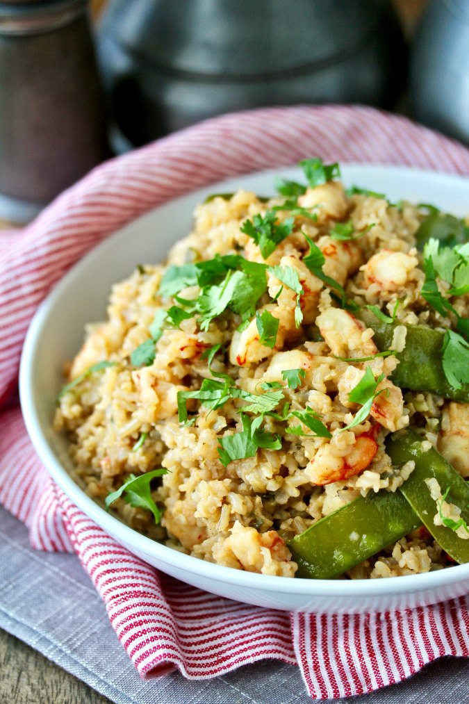 Brown Rice Pilaf with Shrimp, Scallions, and Snow Peas | Karen's ...