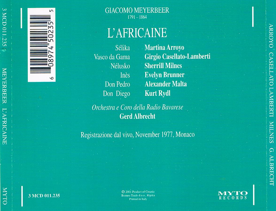 afina tus oidos: Meyerbeer L´africaine Albrecht 1977