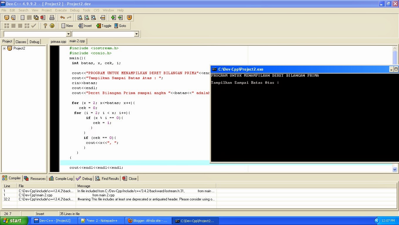 Program Untuk menampilkan bilangan deret prima ~ Afrida site