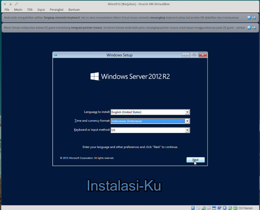 Install Windows Server 2012 Core Edition - Virtualbox - Instalasi - Ku