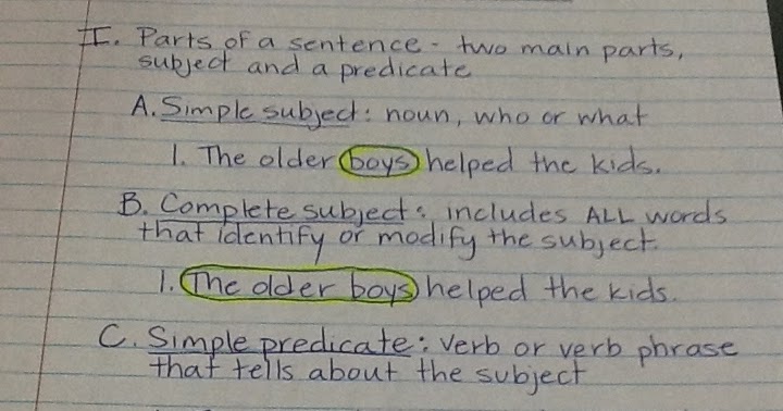 Mrs. Johann's Class: Subject and Predicate Notes