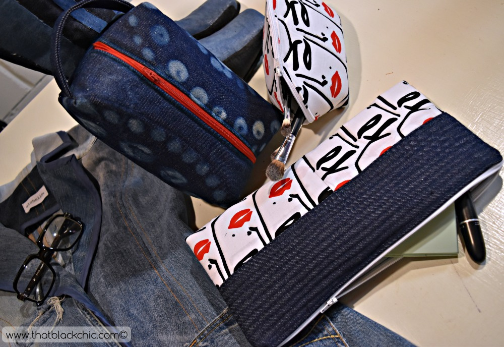 Another DIY Square Cosmetic Bag with Denim & Lips this time![ Tutorial ...