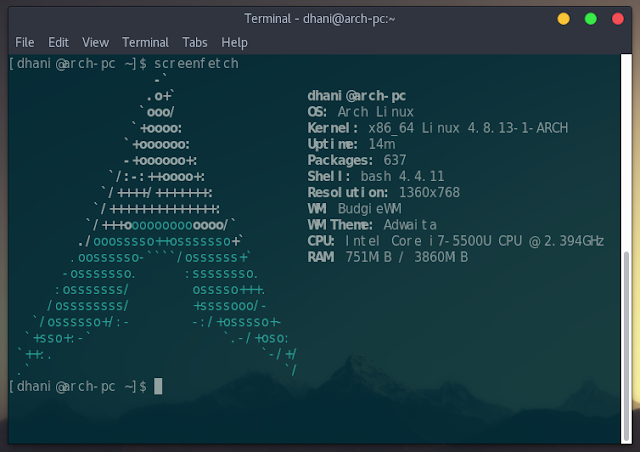 Screenfetch, display system information on Terminal with a nice looking - Arch Linux Tutorial