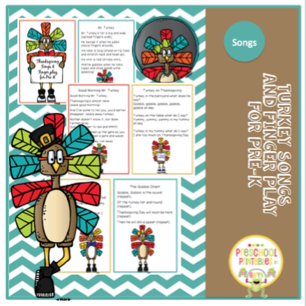 Turkey Songs and Finger Play for Pre-K ~ Preschool Printables