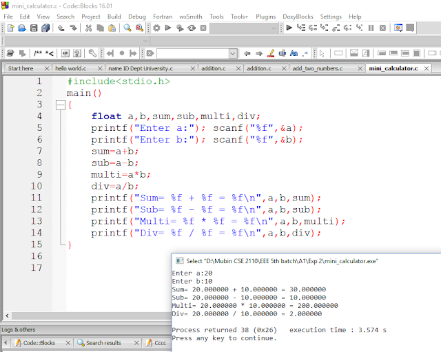 Black-White Mubin | মুবিনের রাফখাতা: C programming:Simple C Codes with output