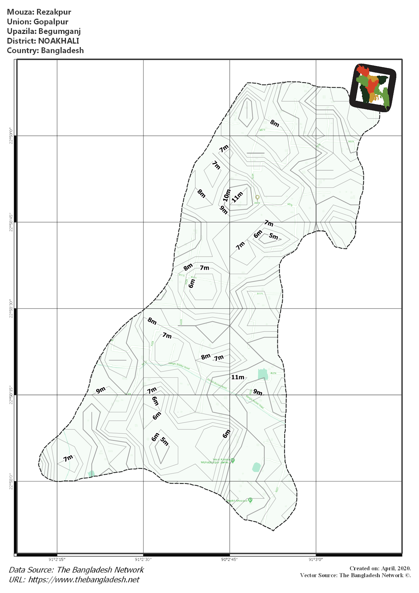Map of Rezakpur Mouza, Begumganj, Noakhali