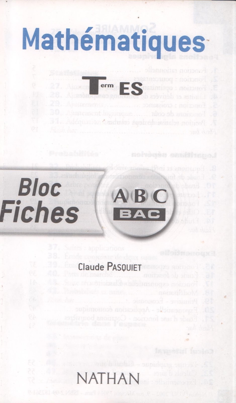 école : références: Mathématiques, Annales de bac, Terminales ES (2002)