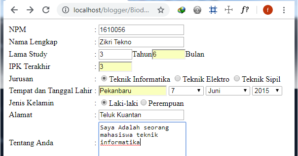Cara Membuat Form Input Biodata dan Menampilkannya dengan HTML dan PHP - Zikri Tekno