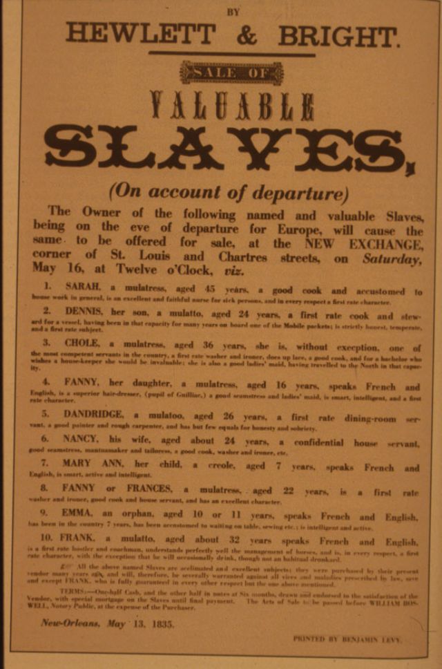 Unbelievable American Slave Sale and Auction Ads From the 19th Century ...