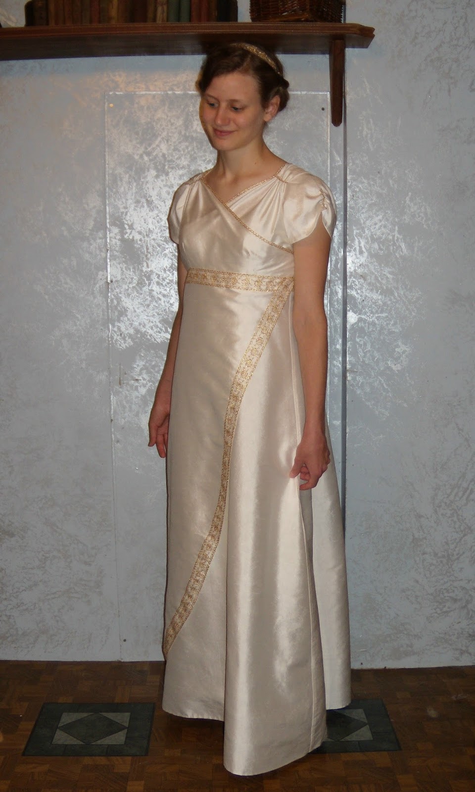 Wind In My Sails: Ivory and Gold Silk Regency Gown