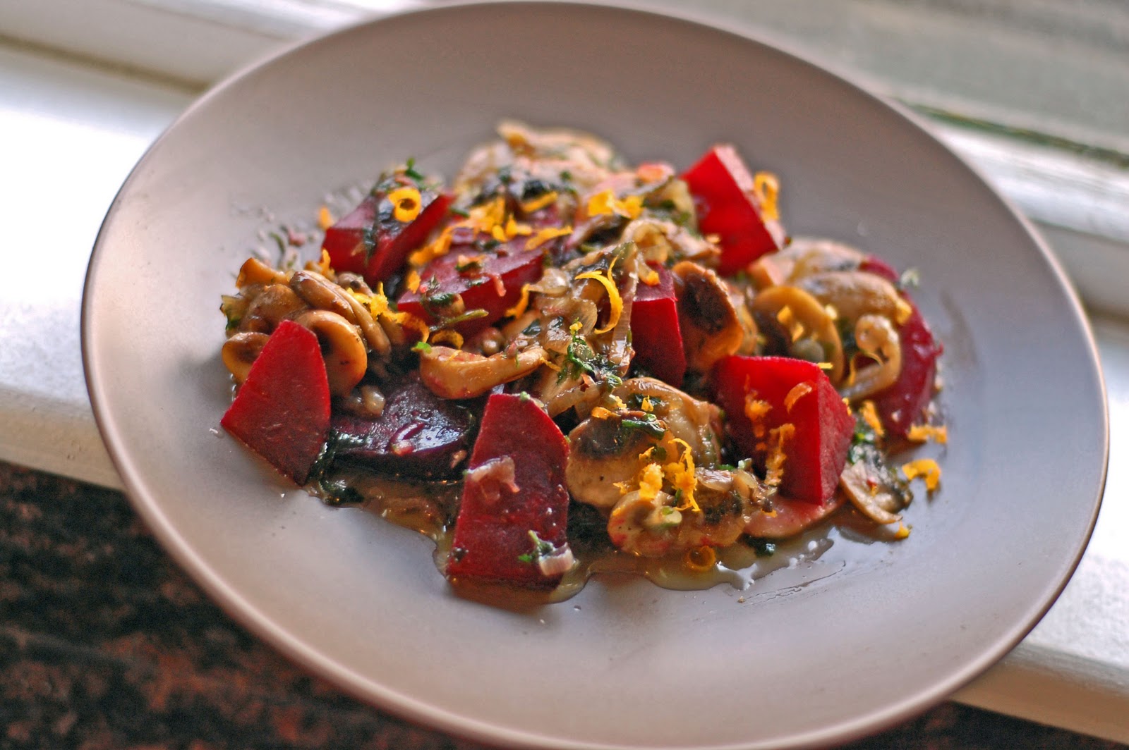 The Four Seasonings: Winter Mélange of Beets and Mushrooms