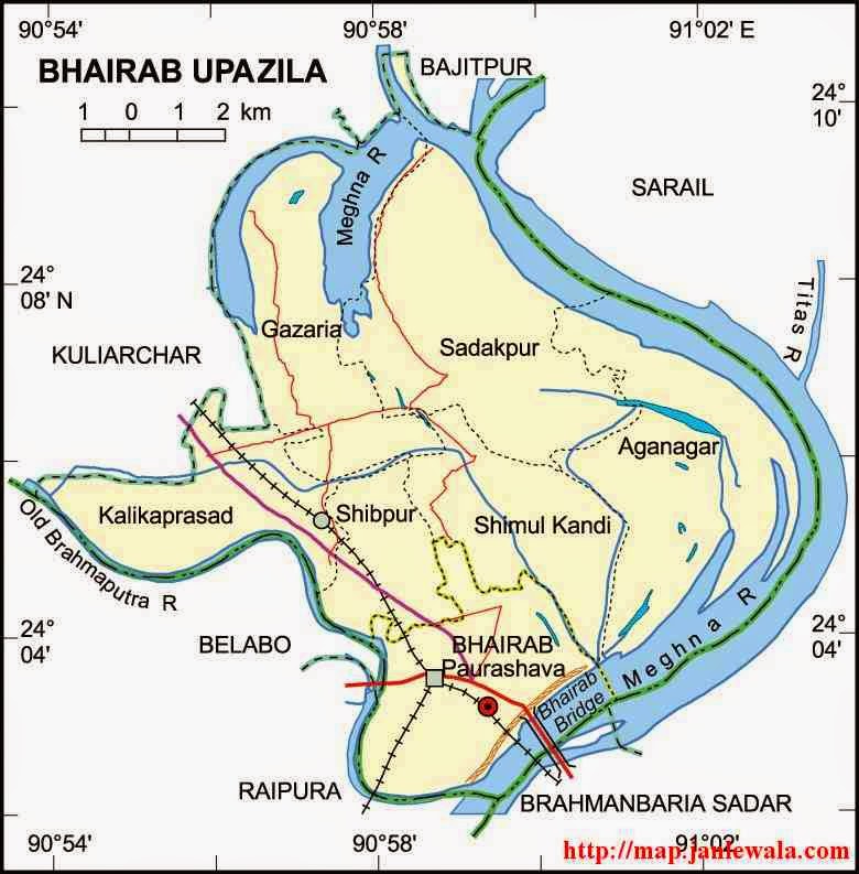 Bhairab Upazila Map, Kishoreganj District, Bangladesh