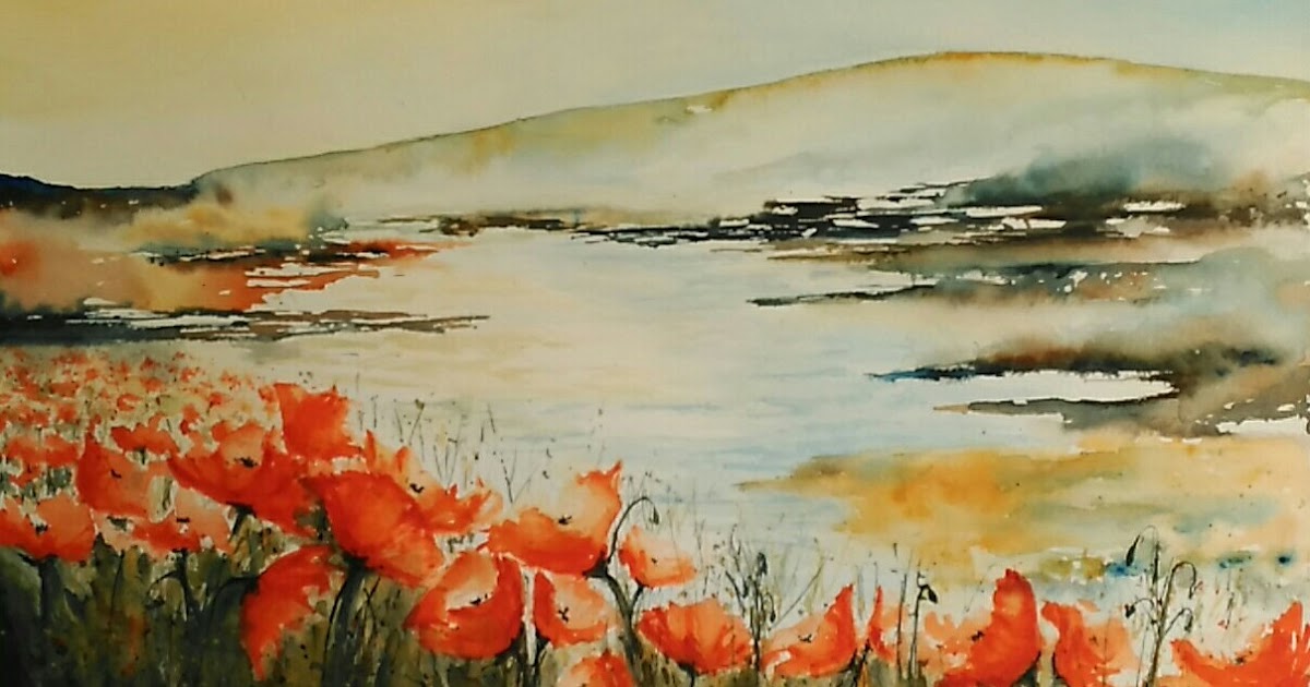 paloma montero acuarelas: Las amapolas del lago.