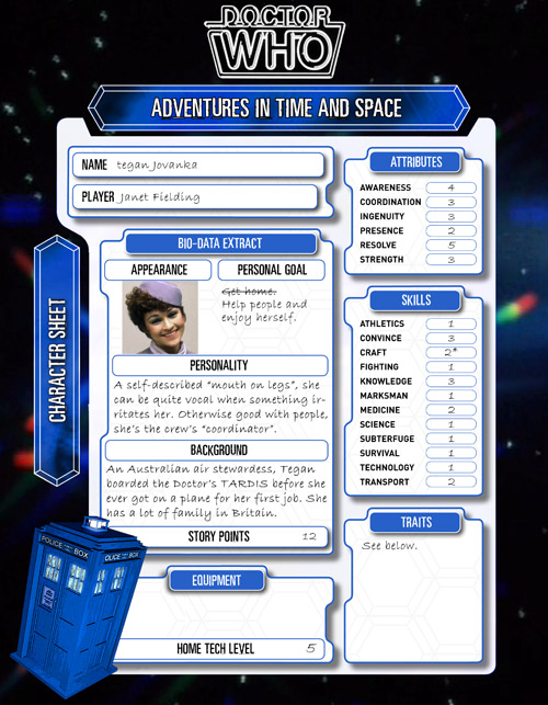 Tegan: The Character Sheet