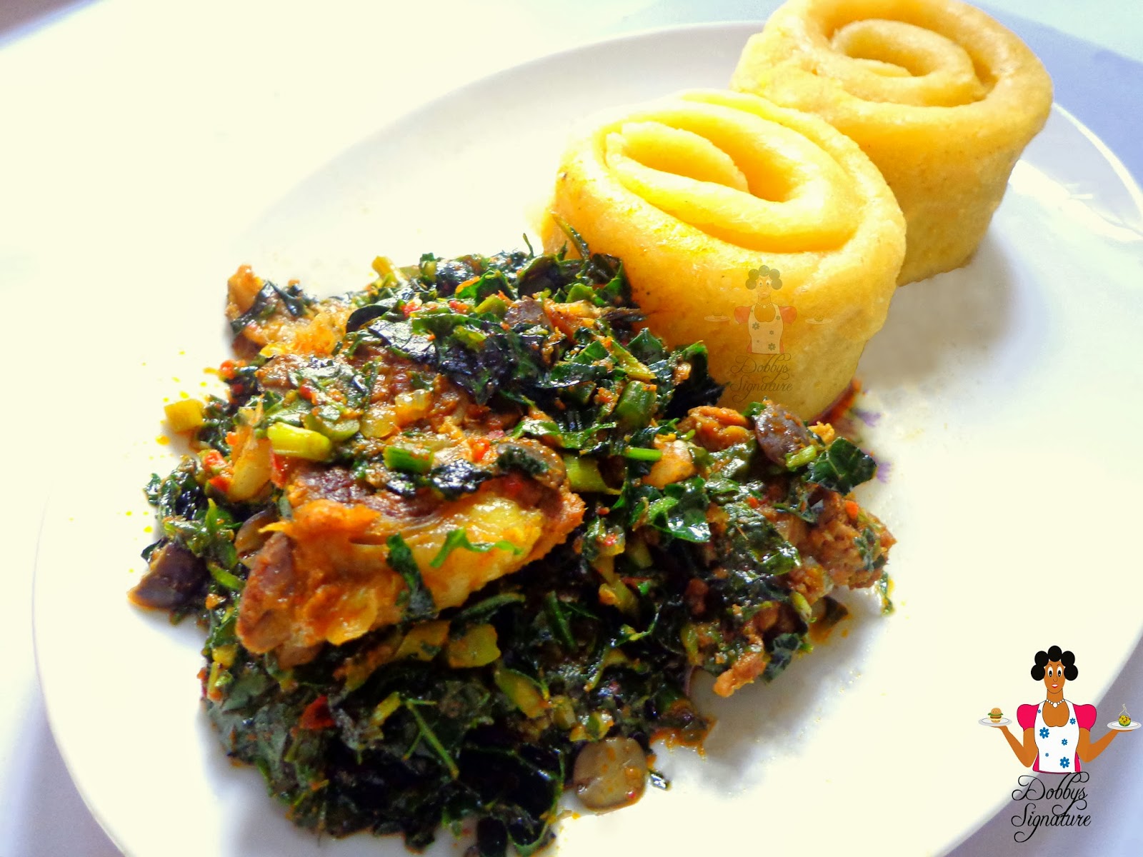 Efo Riro Vegetable Soup with Yellow Garri | African food, Nigerian food ...