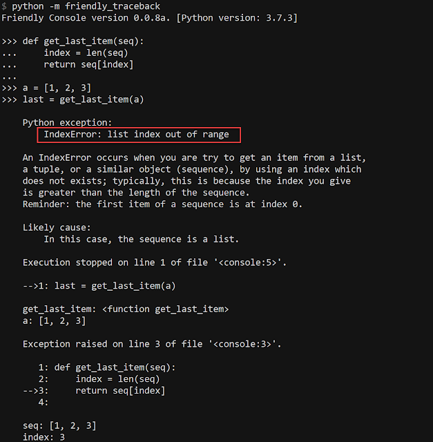 Only Python: Friendlier tracebacks