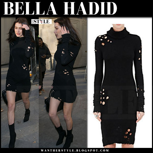 Bella Hadid in black ripped mini dress in Paris on November 28 ~ I want ...