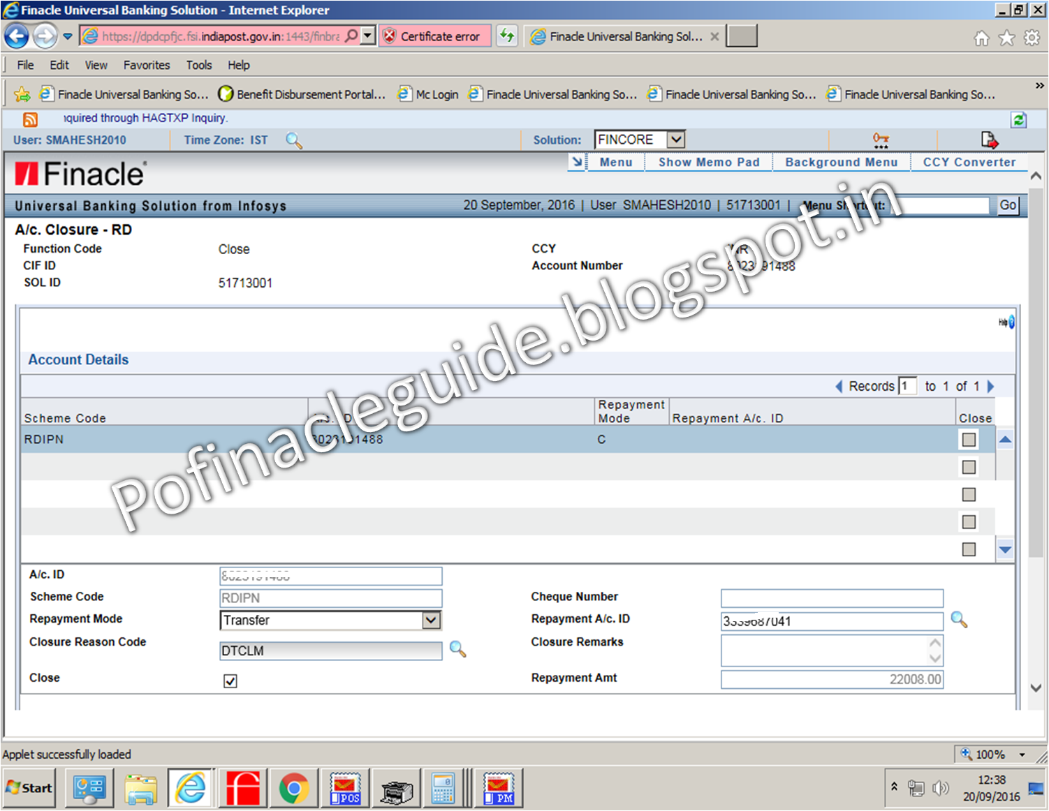 Solution for the RD claim closure Runtime error in DOP Finacle ...