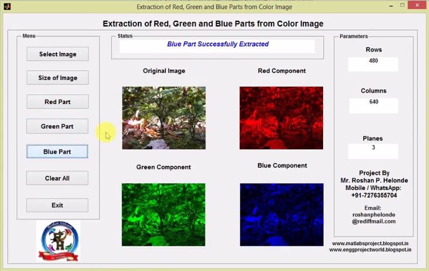 Matlab Project Code Extraction Of Red Green And Blue Color From Color Images ~ Matlab Project Codes
