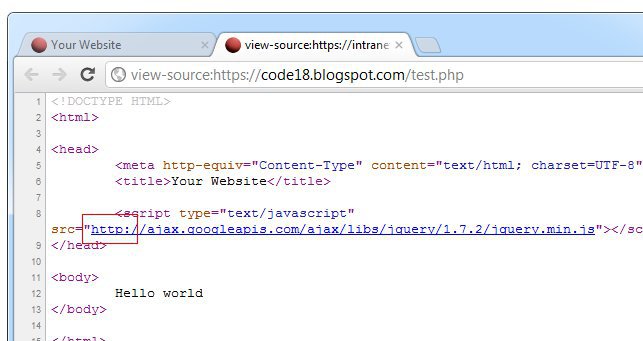 Code 18: Lier un fichier JavaScript d'un CDN avec HTTP ou HTTPS