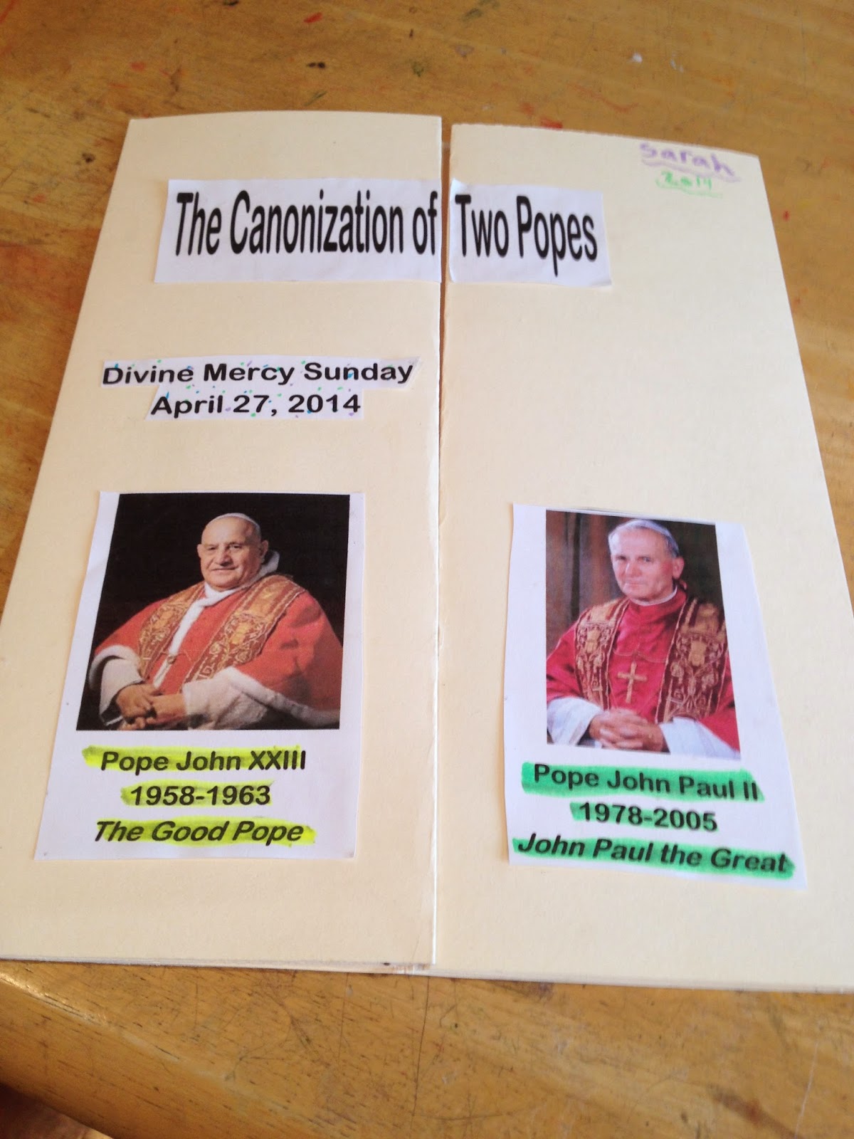 A Slice of Smith Life: Canonization of 2 Popes Faith Folder Lapbooks