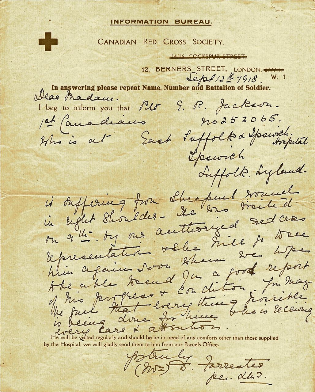 Letters From World War One: September 12, 1918 Letter From The Canadian ...