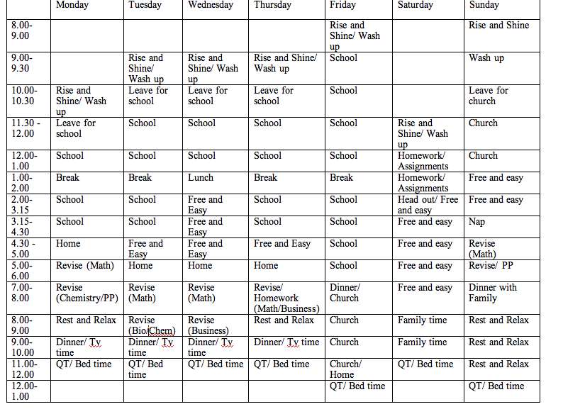 Personal Project: Time table