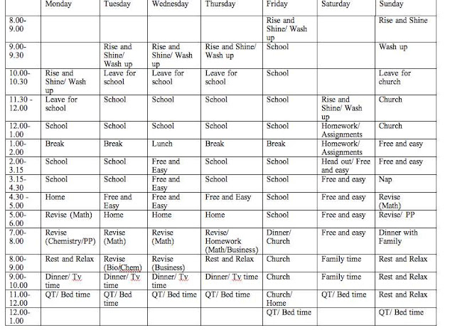 Personal Project: Time table