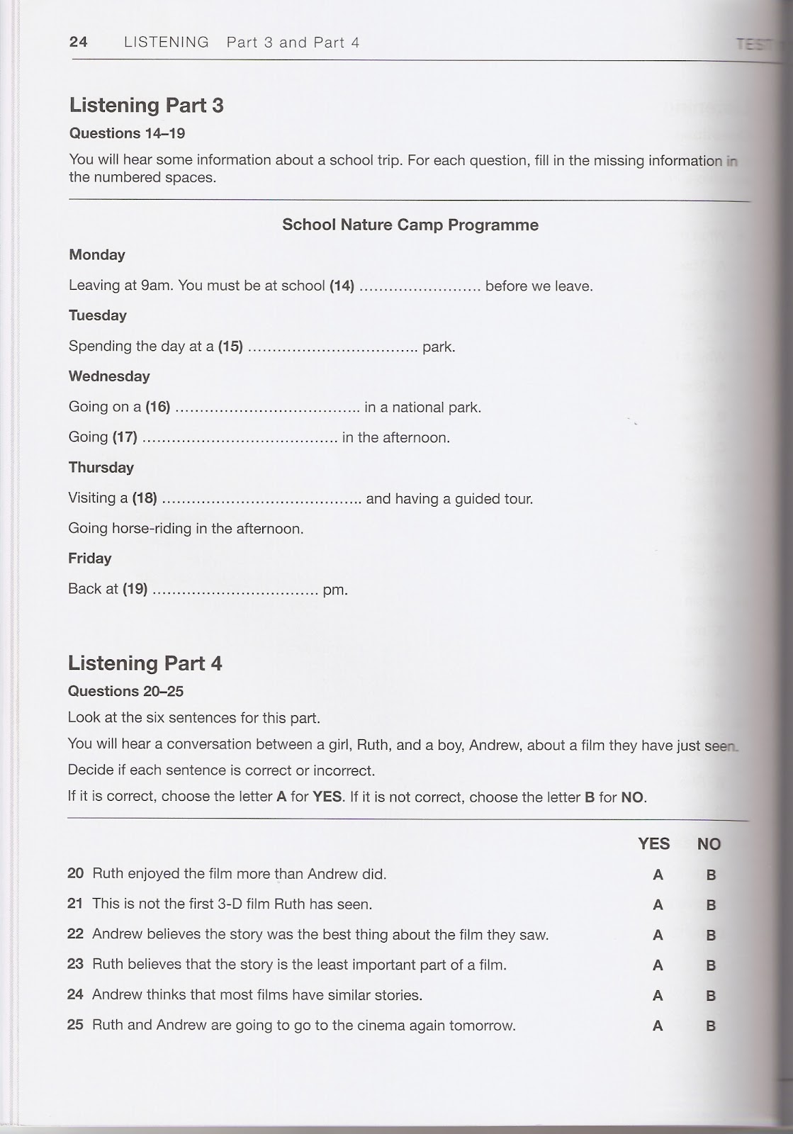 Exámenes de Cambridge : PET (Test 1) Listening & Speaking