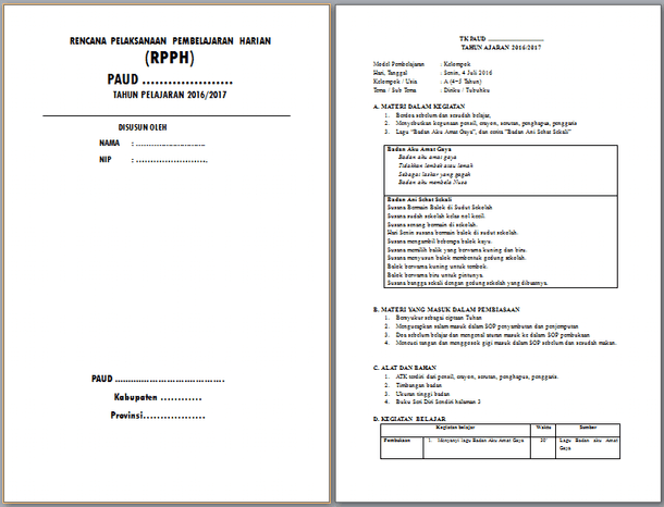 Contoh RPPH PAUD Kurikulum 2013 Tahun 2017 - 2 foldersoal