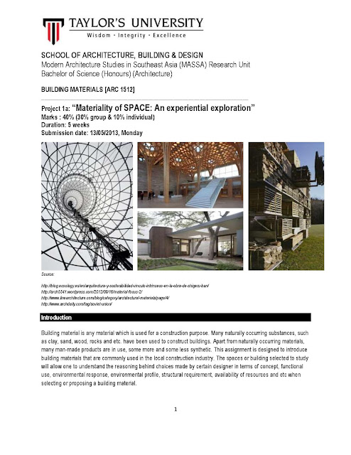Architecture E-Portfolio: Project 1 : Materiality of SPACE Brief