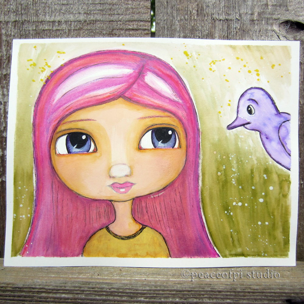peaceofpi studio: Drawing and Painting: A Girl and a Bird